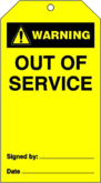 Warning Out of Service Tag - Yellow - Segno Visual Safety Solutions